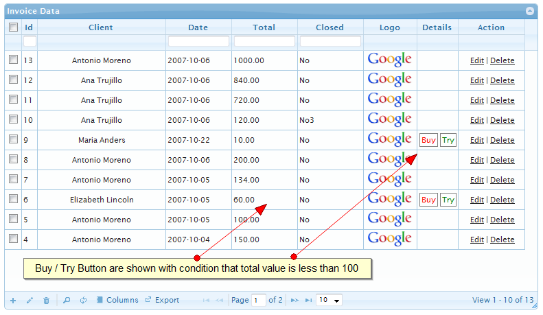 Conditional Buttons | Grid 4 PHP Framework