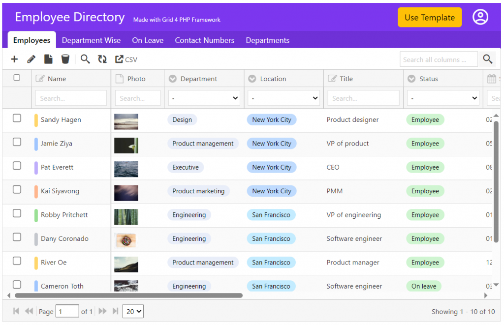 emp-directory-template | Grid PHP Framework