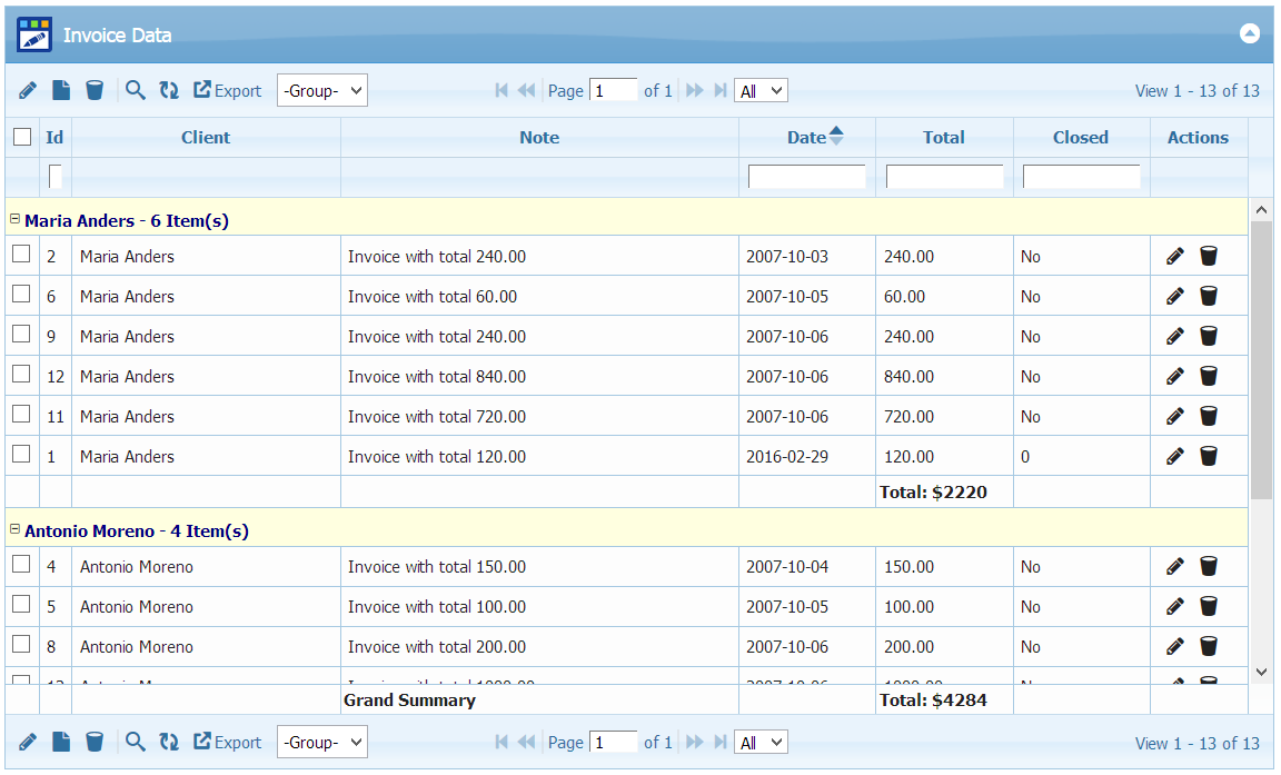 group-column-summary | Grid 4 PHP Framework